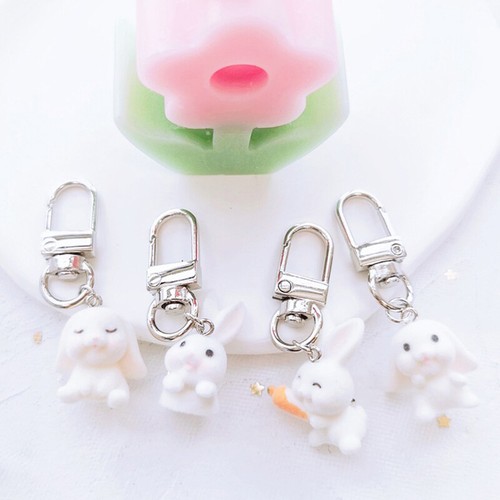 1PCS 3D Cartoon Flocking Rabbit Keychain Kawaii Cat Key Ring Animal Key R-ou | eBay