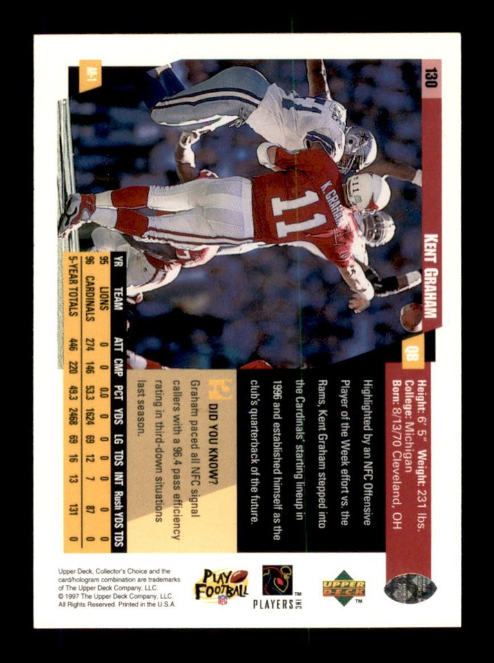 1997 Football Upper Deck Kent Graham Arizona Cardinals #130 | eBay