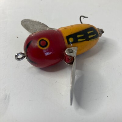 Vintage HEDDON TINY CRAZY CRAWLER Fishing Lure Red & Yellow BUMBLE BEE ...