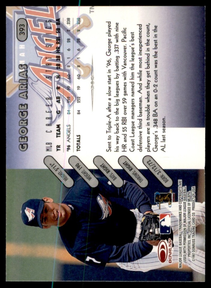1997 DONRUSS GEORGE ARIAS ANAHEIM ANGELS #393 | eBay