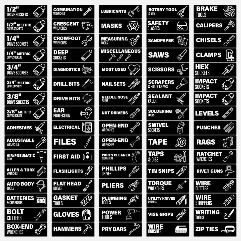 Tool Organizer Stickers - 80 Pcs Waterproof Tool Box Label Stickers ...
