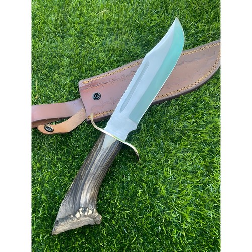 Hand Forged Carbon Steel Crown Stag Antler Hunting Bowie Knife | eBay