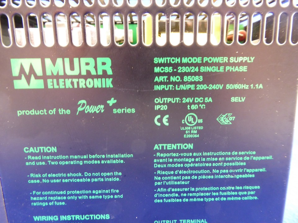 Murr Electronics 5A 230V AC Input 24V DC Output Power Supply 5A MCS20 ...