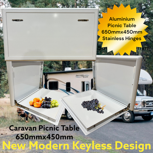 WHITE 650mm x 450mm KEYLESS TABLE FOLDING DROP DOWN CARAVAN RV PICNIC ...