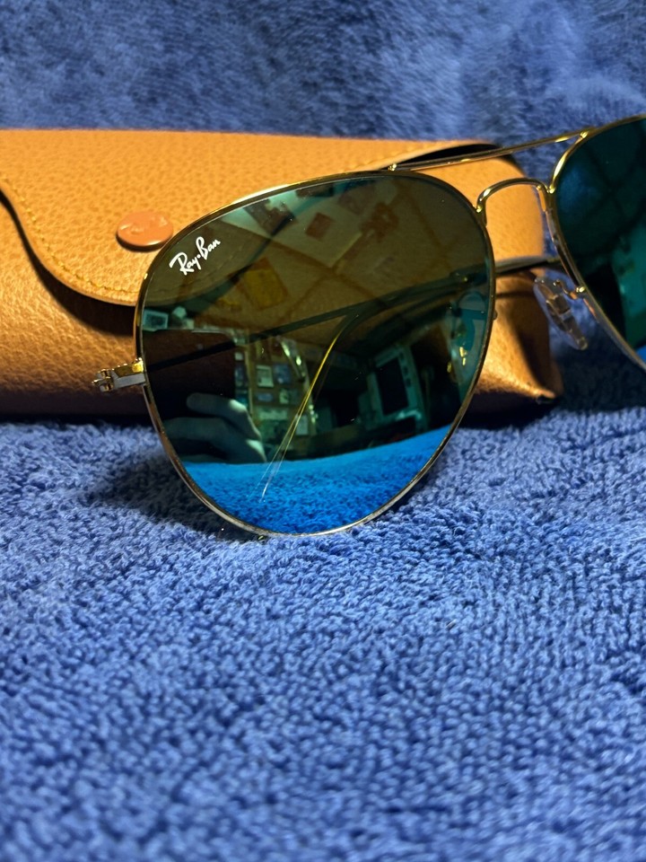 Ray Ban Aviator Sunglasses RB3025 55mm Gold Frames With Blue Mirror ...