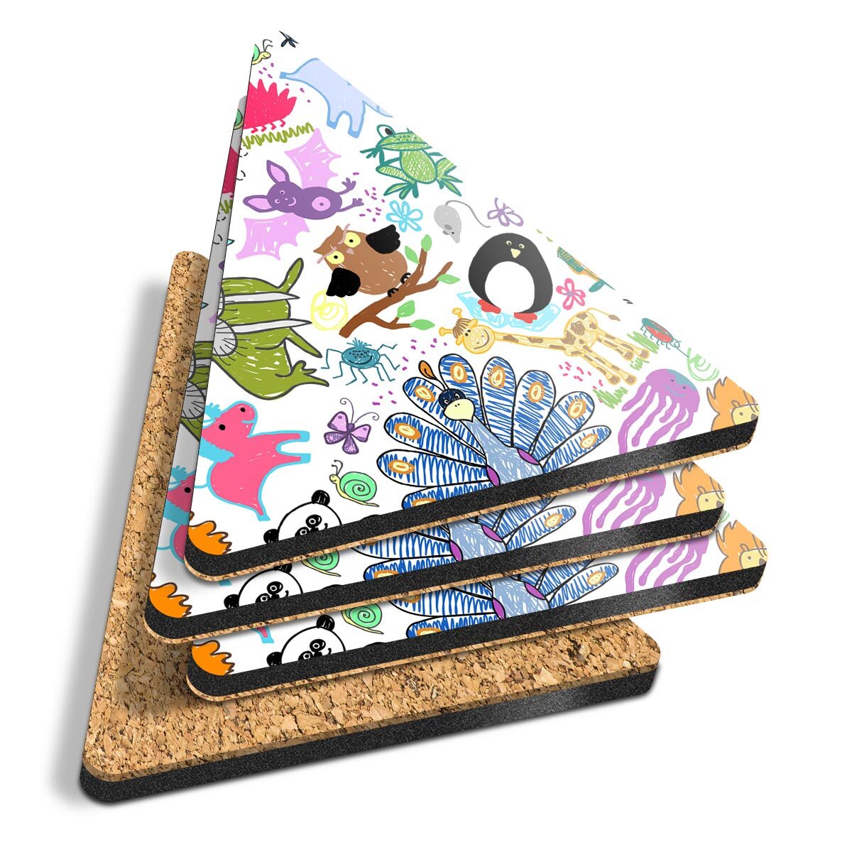 4x Triangle Coasters - Cartoon Animal Sketches Childrens #14202 | eBay