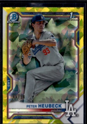 2021 Bowman Draft Sapphire Yellow Refractor 76/99 Peter Heubeck 1st ...