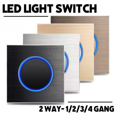 2 Way Light Switch 1/2/3 Gang LED Lightswitches Push Toggle Control ...