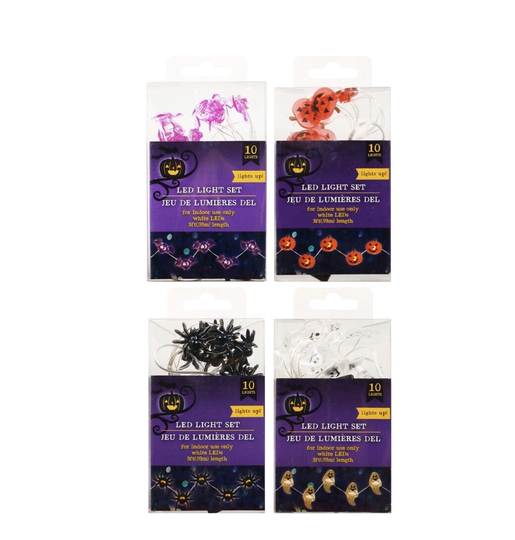 Set Of 4 Halloween Themed Spooky Critter LED Lights 3 ft Strands Ghosts ...