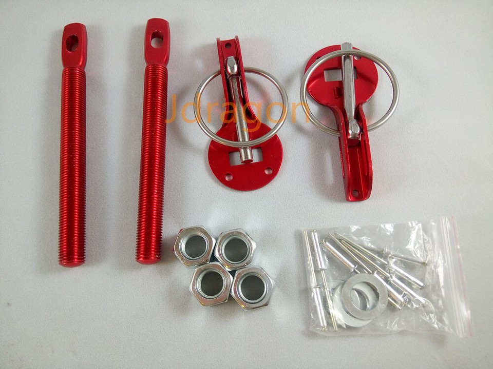 Red Universal Hood Pin Locking Kit JDM Sport Mount Bonnet Flip Over | eBay