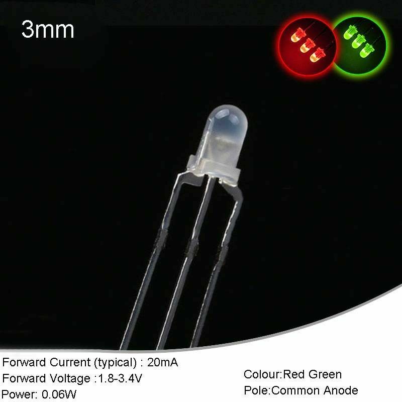 Ultra Bright LEDs 3mm Red Green Yellow Blue White Common Cathode/Anode ...