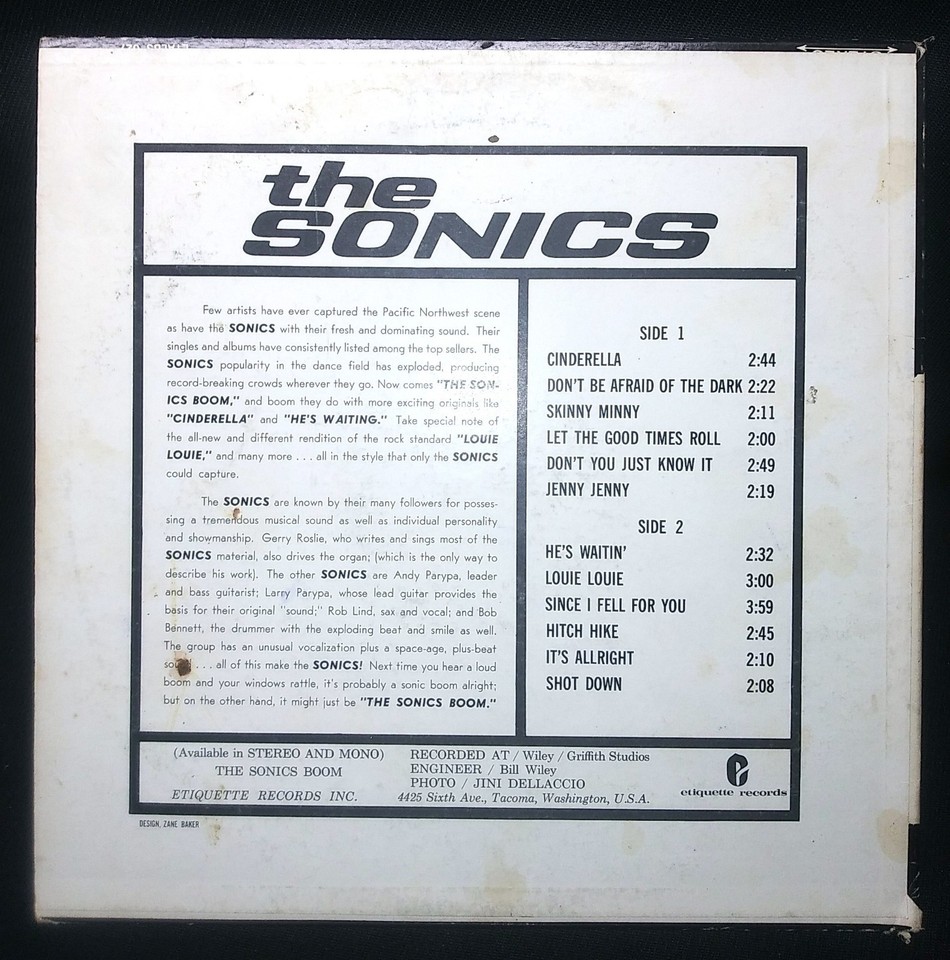 First pressing NW punk garage rock lp THE SONICS Boom 1966 Etiquette ...