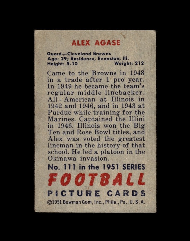 1951 Bowman Set-Break #111 Alex Agase VG-VGEX *GMCARDS* | eBay