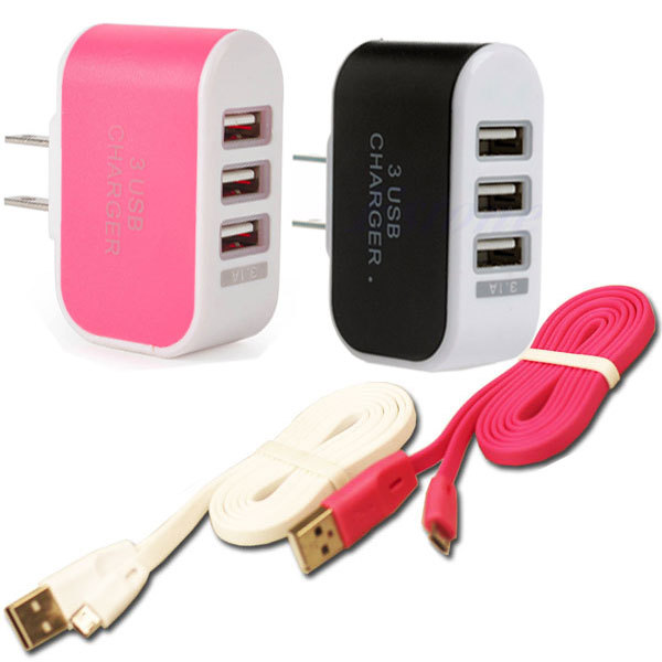 Triple USB Charging Port Data Cable Charger Cord for Samsung Sony ...