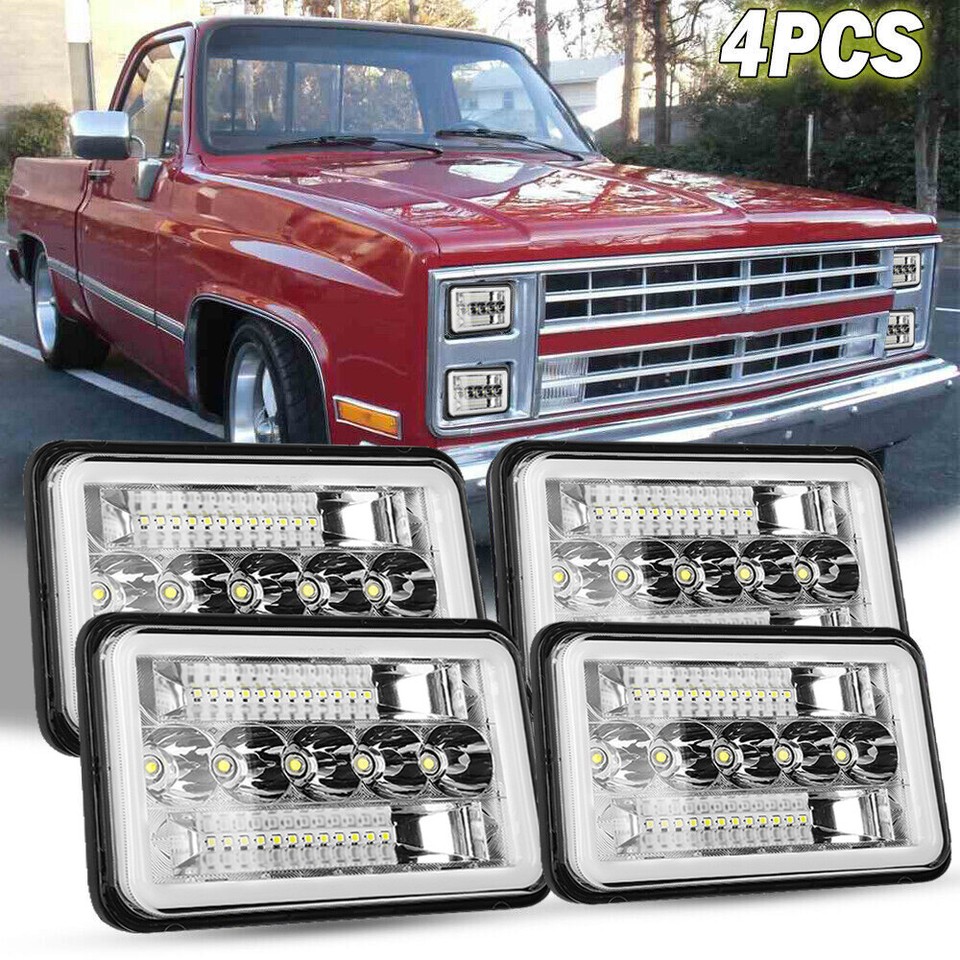 4pcs 4x6 inch LED Headlights HI-LO Combo Beam Lamp For Chevy C10 K10 ...