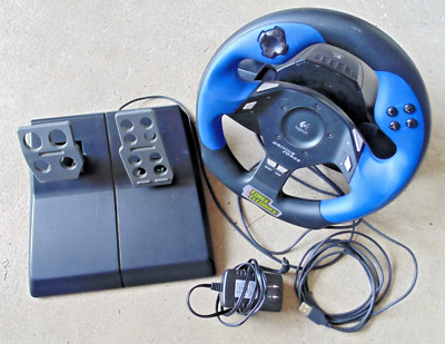 Logitech Driving Force Feedback Racing Steering Wheel PS2 PlayStation 2 ...