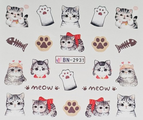 Nail Art Water Decal Transfer BN-2931 assorted cats theme Sticker Sheet ...