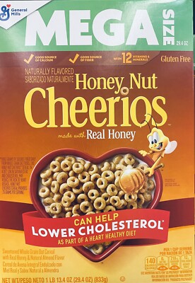 HONEY NUT CHEERIOS MEGA SIZE Gluten Free Whole Grain Oats Cereal 29.4 ...