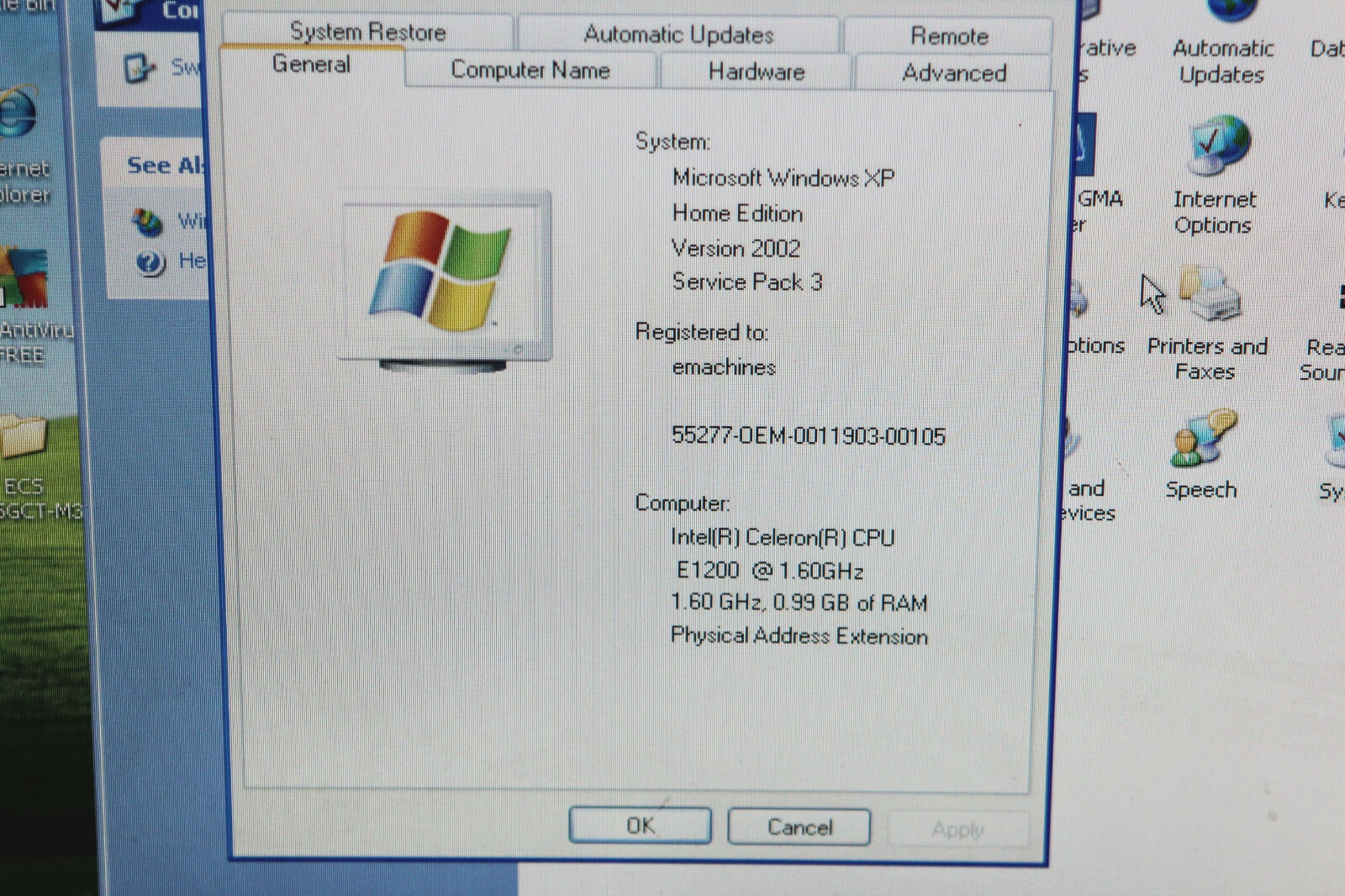 Vintage eMachines W3653 Intel Dual Core 1.6ghz 320gb - Windows XP ...