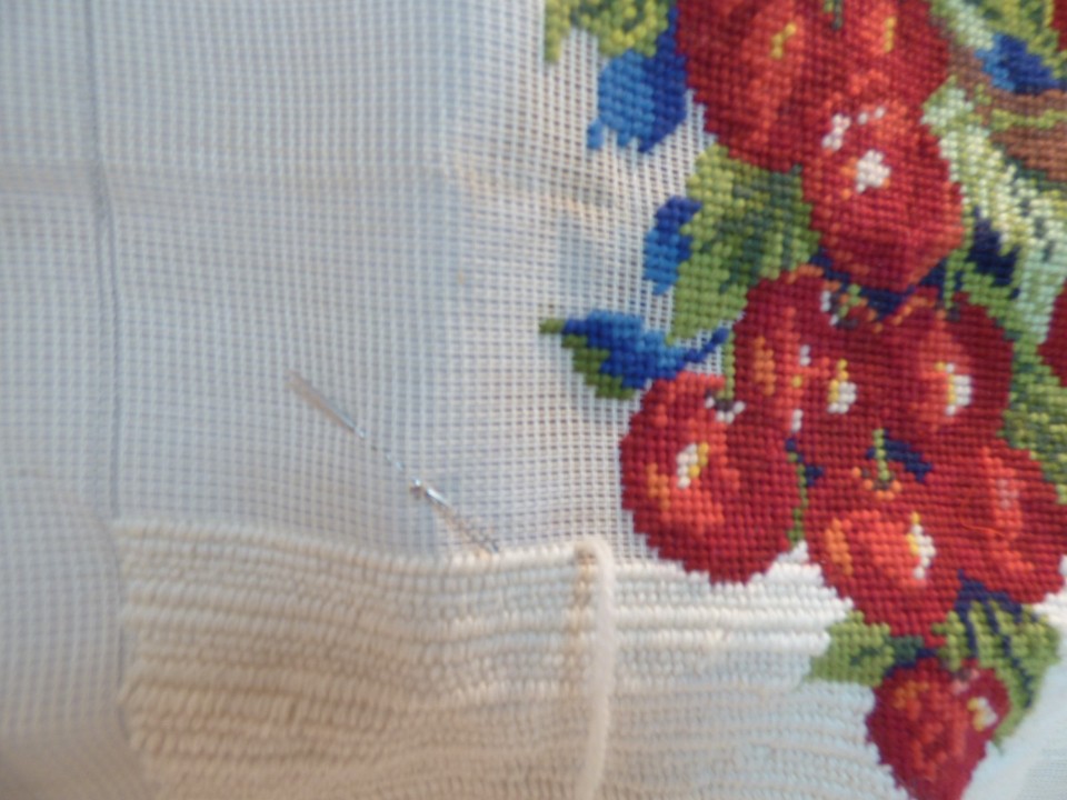 Incomplete Needlepoint Canvas 14" x 14" Cherry Design | eBay