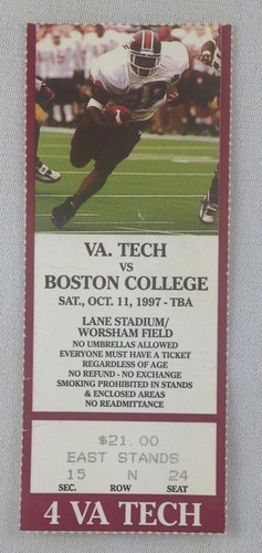 CFB 1997 10/11 Boston College at Virginia Tech Football Ticket Stub | eBay