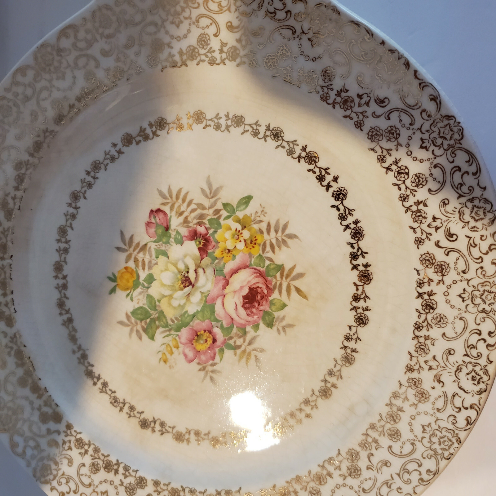 Lot of 3 The French Saxon China Co. 22K Gold OLD LACE serving trays ...