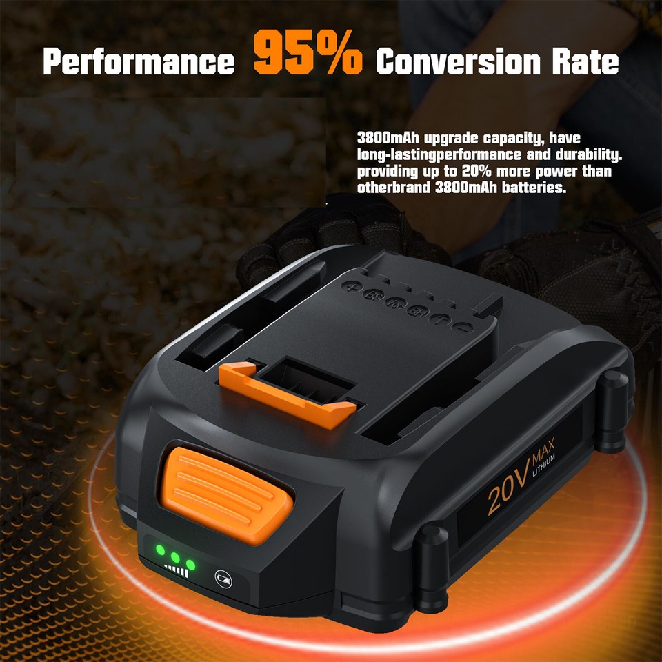 8.0Ah WA3520 Battery For WORX 20V MAX Lithium ion Charger 20Volt WA3525 ...