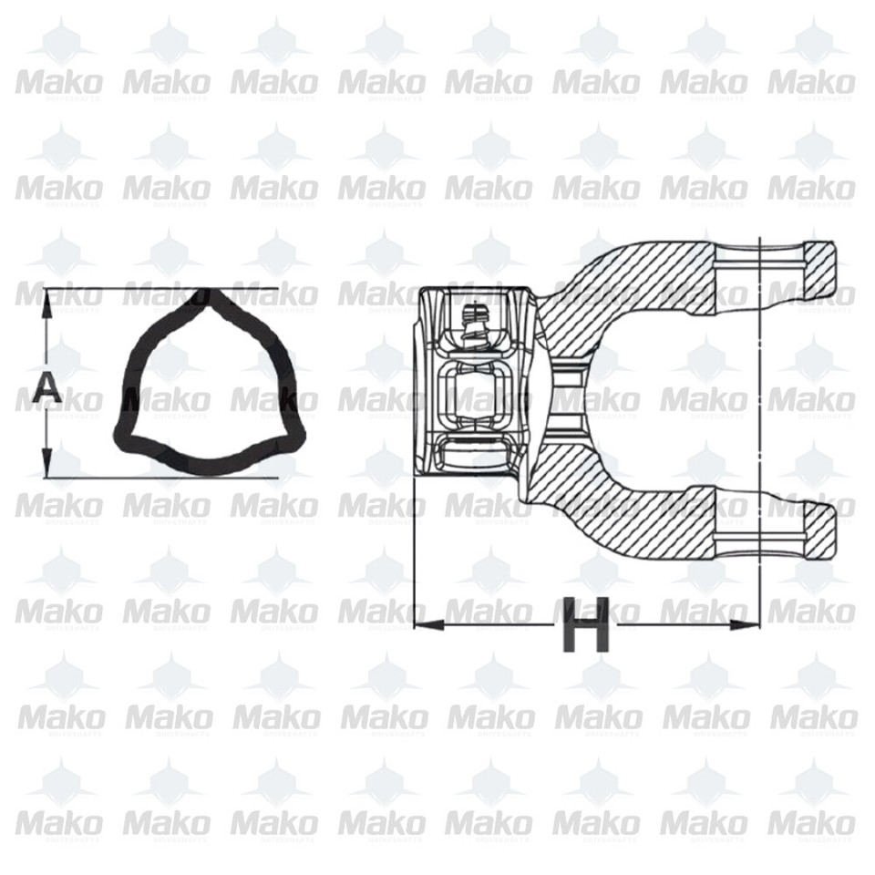 PTO Inboard Yoke Series 2 Triangle Tube 29mm, H-75mm, inner slide 40mm ...