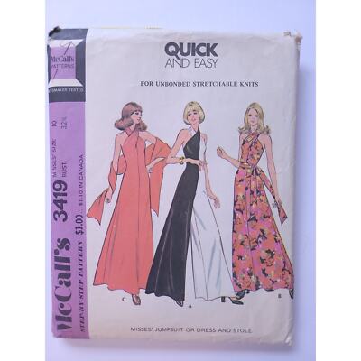 McCall's 3419 70s Sewing Pattern Crossover Halter Jumpsuit or Maxi ...