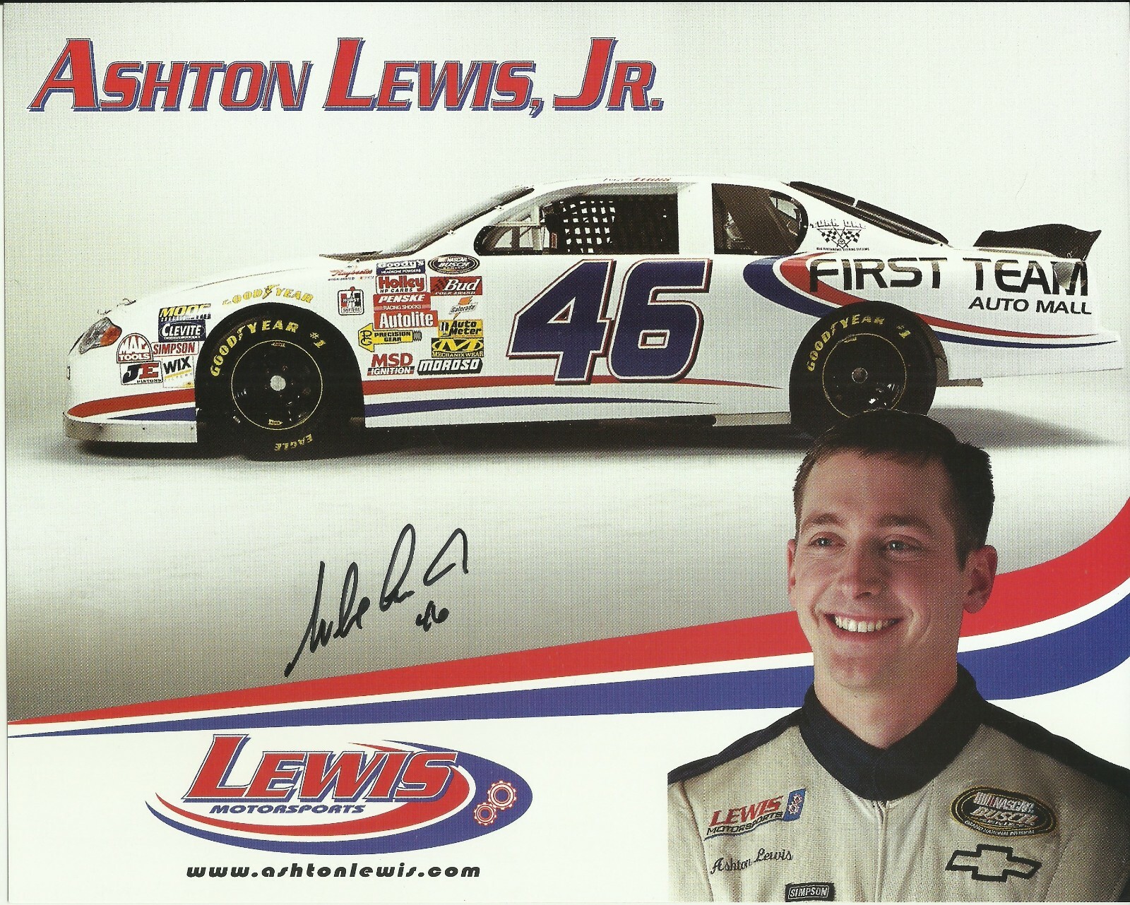 Ashton Lewis Jr. NASCAR Racing Original Autograph 8x10 Signed Hero Card ...