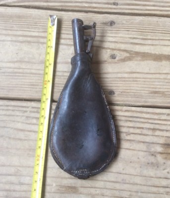 Antique Black Powder Or Shot Canister Soft Leather & Metal Civil War ...