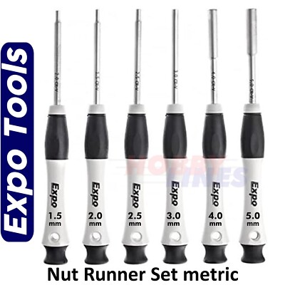 NUT SPINNER Set Nut Runner 6pc 1.5 2.0 2.5 3.0 4.0 5.0mm Metric Expo ...
