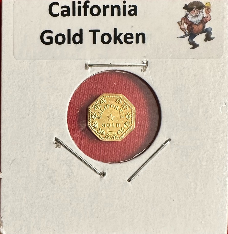 1853 OCTAGON INDIAN HEAD CALIFORNIA "STAR" GOLD TOKEN IN DISPLAY HOLDER ...