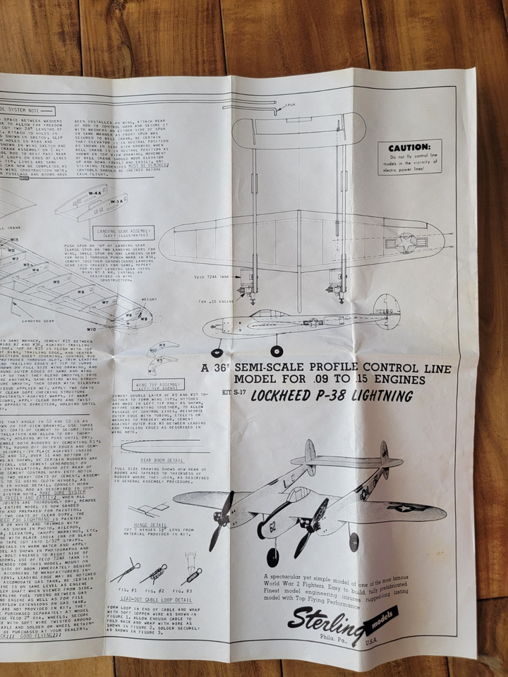 Sterling Lockheed P-38 Lightning Control Line Model Kit NOS 36" - .09 ...