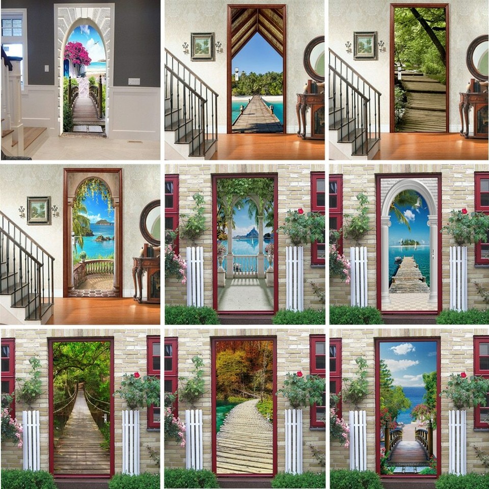 3D Door Sticker Wallpaper Self-Adhesive Door Mural Removable Vinyl Home ...