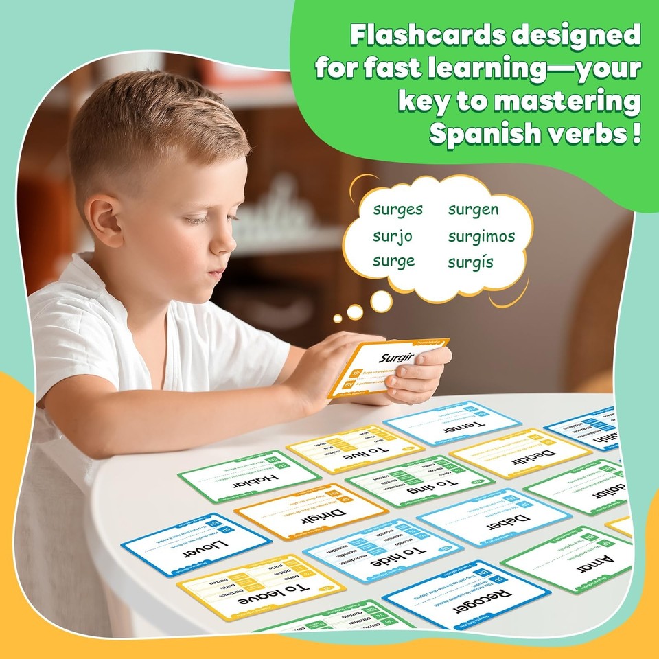Spanish Flash Cards for Kids, 280 Spanish Verb Conjugation Book ...