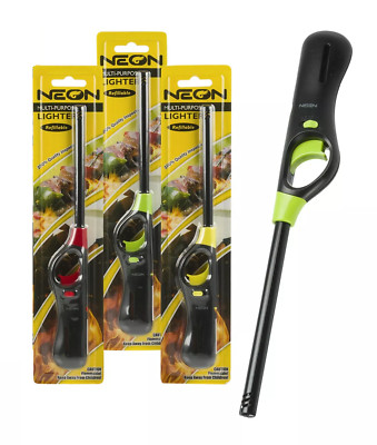 3 X Neon Multi-purpose Refillable Lighters Grill Gas Stove BBQ (Random ...