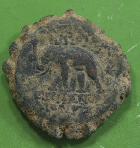 SELEUKID EMPIRE Antiochos VI Dionysos ae20 Bronze Serrate Coin ELEPHANT ...