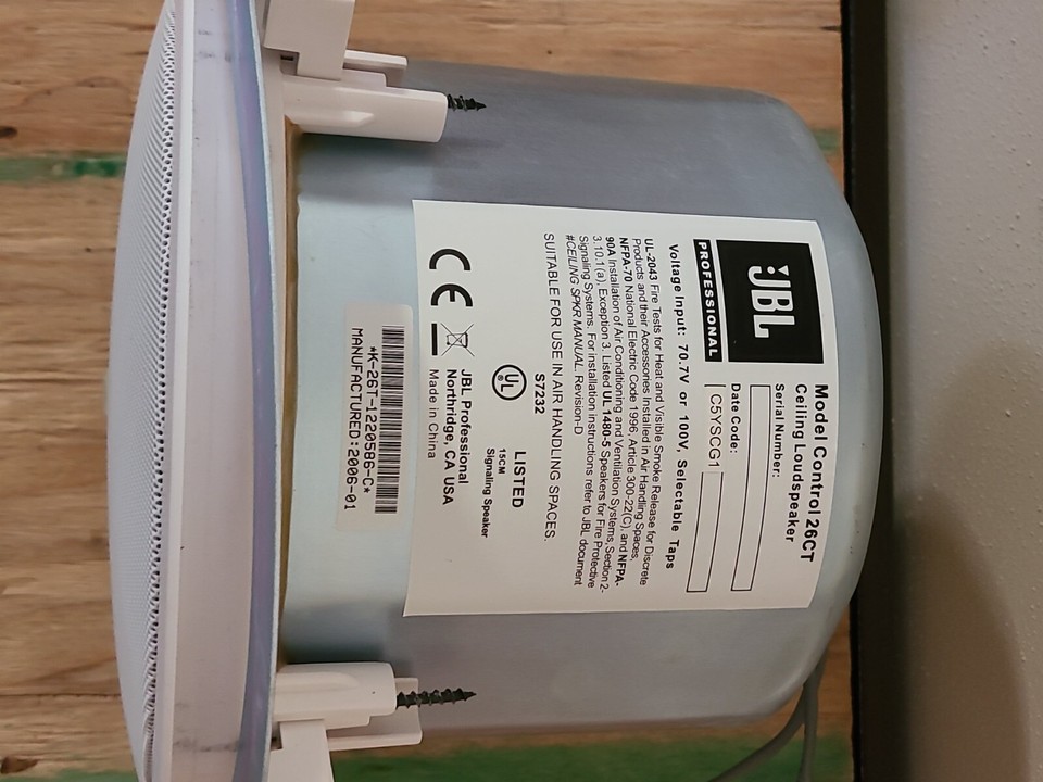 JBL Professional Control 26CT White Transducer Assembly Ceiling ...