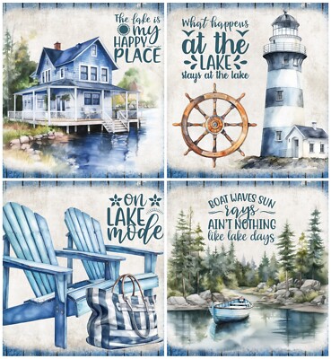 Beautiful Lake House Coaster Set 4 Neoprene Absorbent Colorful | eBay