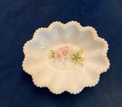 mint Wavecrest hand painted oval milk glass candy dish 6" long | eBay