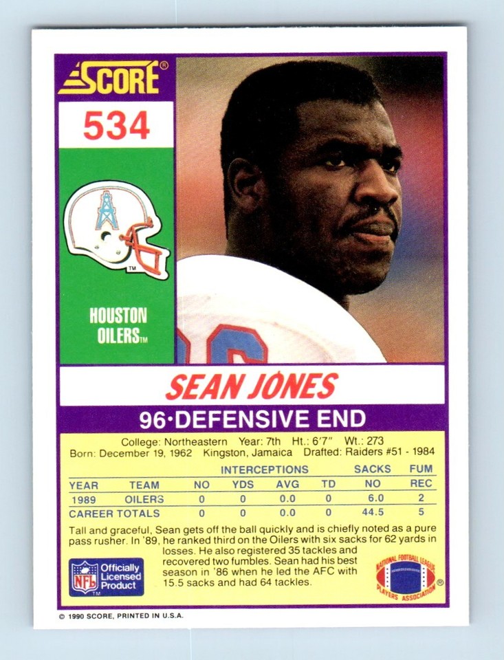 1990 Score Sean Jones Houston Oilers #534 | eBay