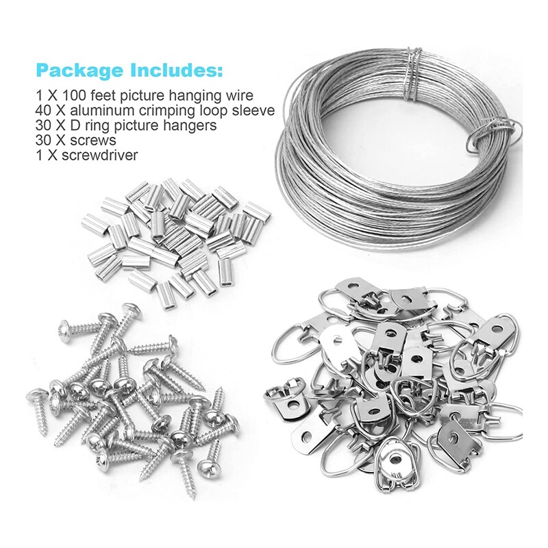 100 Pcs Picture Hanging Wire Kit, 100 Feet Heavy Duty Wire Picture ...