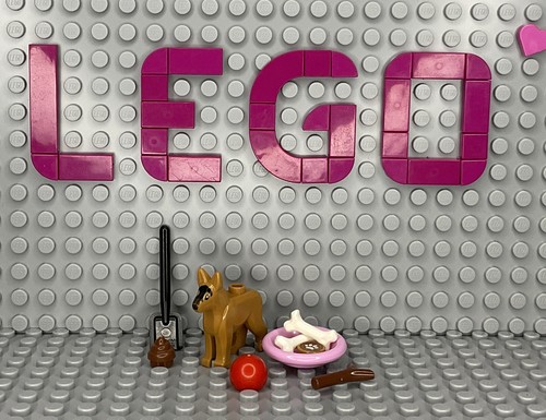 Lego Alsatian Dog, Bowl, Bone, Biscuit Treat, Ball, Poop And Shovel ...