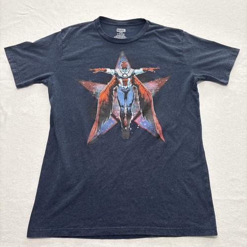 Captain America Mens Graphic Marvel Comics T Shirt Sz L Navy Sam Cap ...