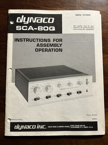Dynaco SCA-80Q 4-Dimensional Amplifier Amp Instructions Assembly Operation OEM | eBay