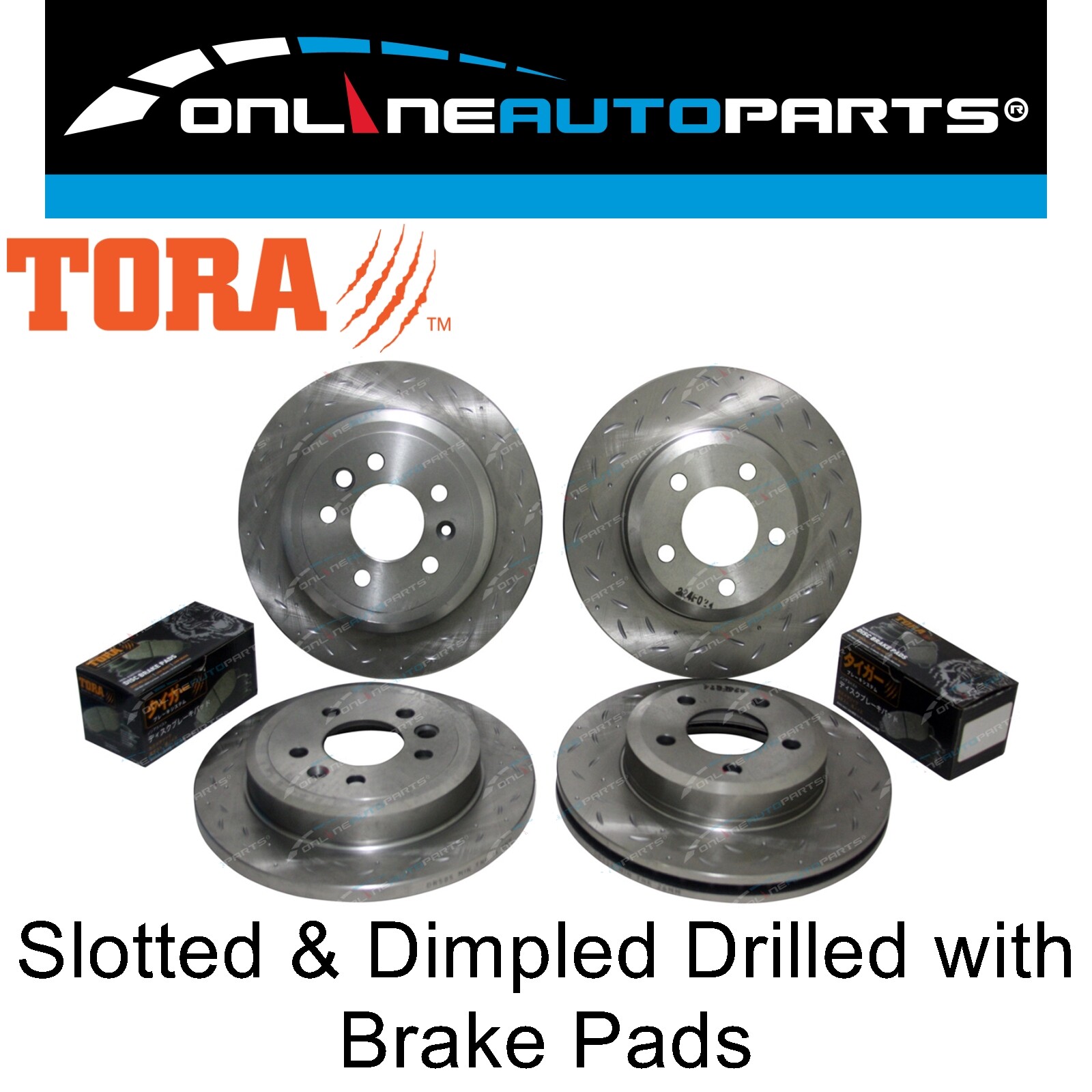 Front & Rear Slotted Drilled Disc Rotors + Brake Pads for Ford BA BF FG ...