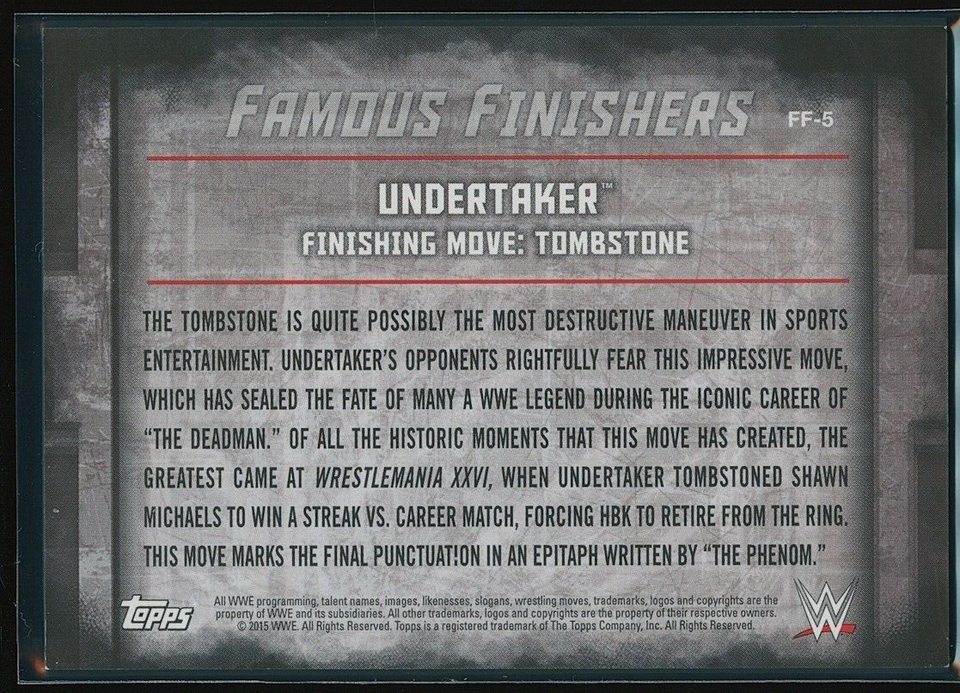 Undertaker 2015 Topps WWE Undisputed Famous Finishers Tombstone Silver ...