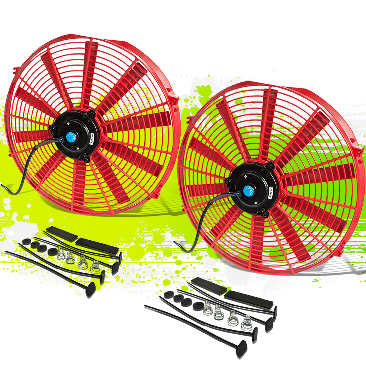 2 Set 16" High Performance Electric Slim Radiator Cooling Fan+Mounting ...
