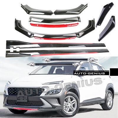 For Hyundai Kona Front Bumper Lip Spoiler Body Kit+Side Skirt Glossy ...